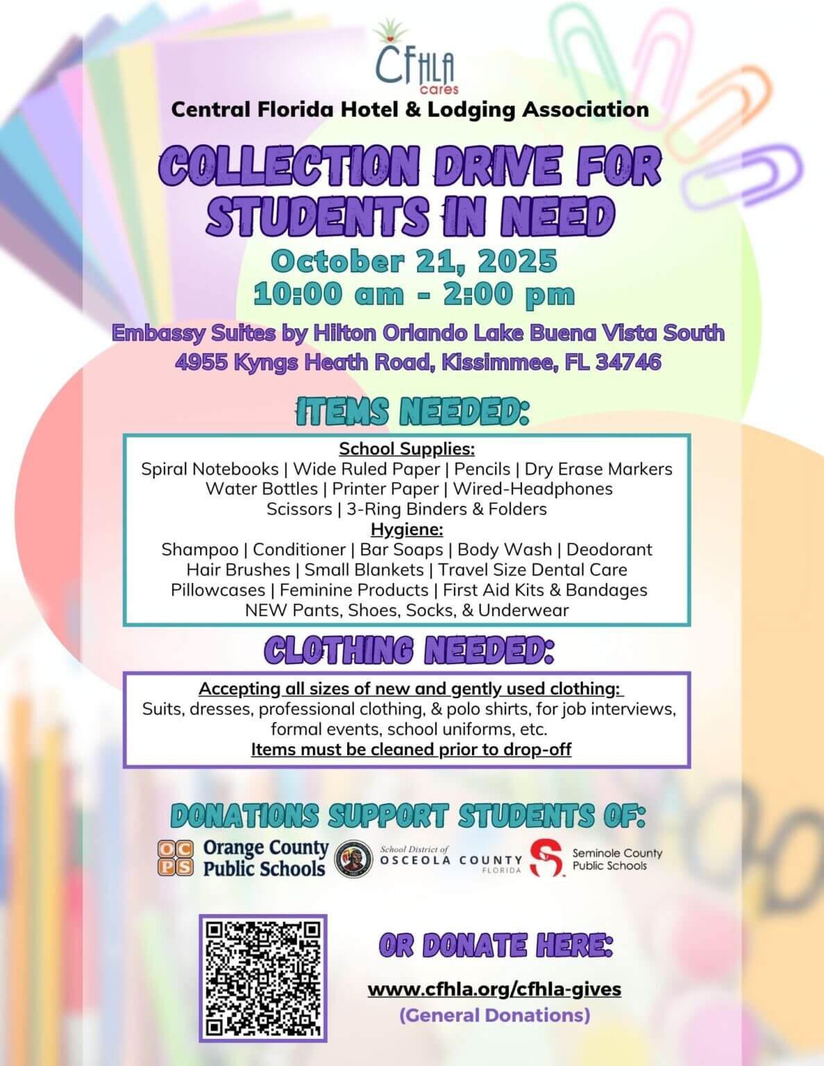 Cares Collection Drives - The Central Florida Hotel & Lodging Association